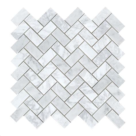 Ocean Carrara Small Herringbone 25x50 Honed Marble Mosaic Per Sheet