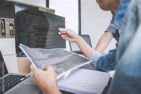 Writing Codes And Typing Data Code Technology Programmer Cooperating