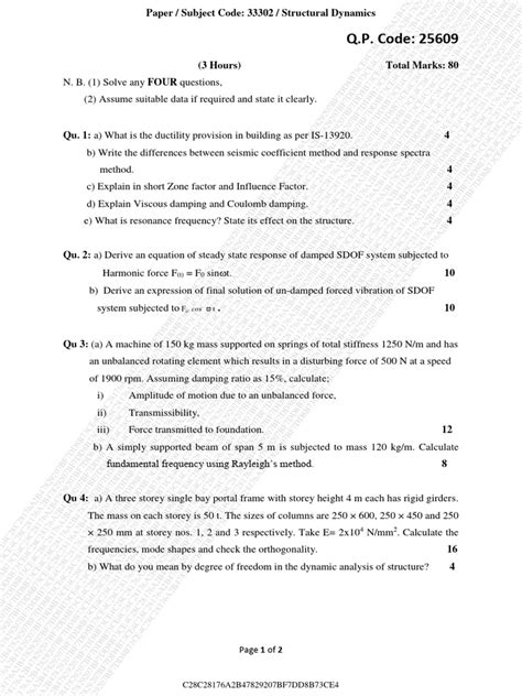 M E Civil Engg Structural Engg Sem Ii Choice Base Structural Dynamics Pdf