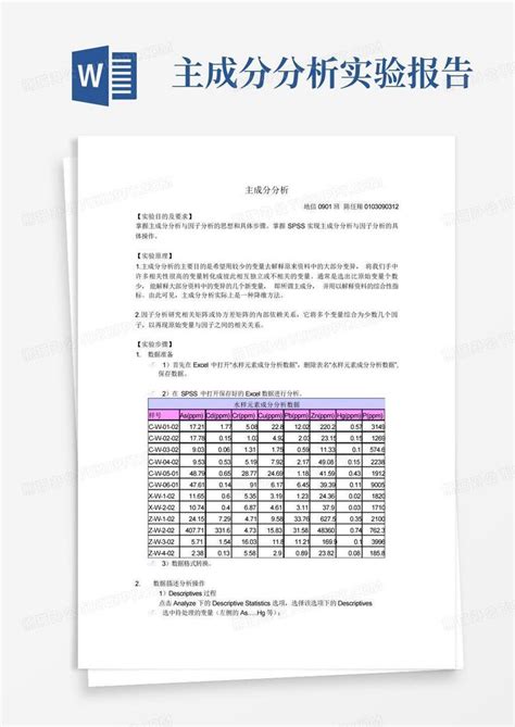 主成分分析实验报告word模板下载 编号qdpgmpmj 熊猫办公