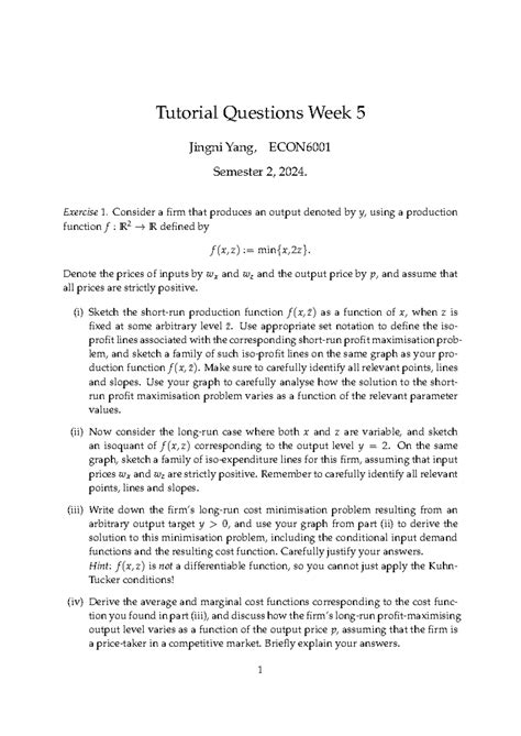 Week5 Lecture Slides Tutorial Questions Week 5 Jingni Yang Econ