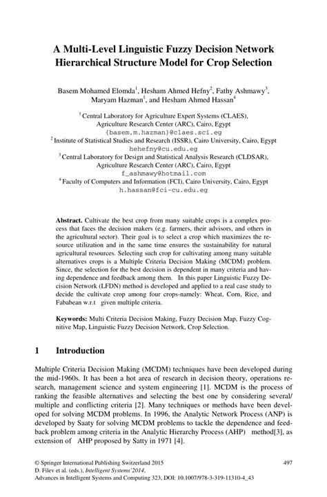 Pdf A Multi Level Linguistic Fuzzy Decision Network Hierarchical Structure Model For Crop