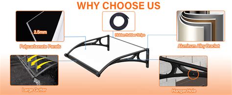 Window Awning Door Canopy 24x75 Awning For Door Entrance Polycarbonate Cover