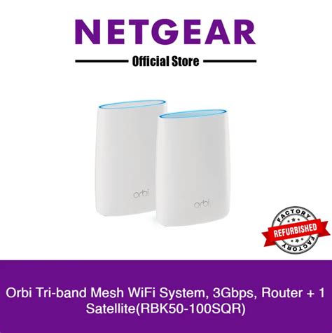 Orbi Tri Band Mesh WiFi System 3Gbps Router 1 Satellite Factory Refurbished RBK50 100SQR