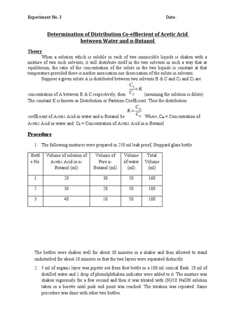 Expt 3 Partition Coefficient 1 Pdf Chemistry Titration