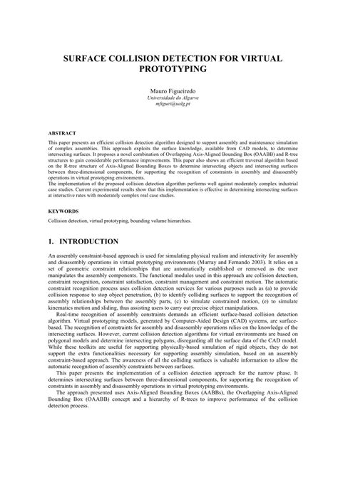 Pdf Surface Collision Detection For Virtual Prototyping