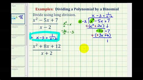 Ex 1 Divide A Trinomial By A Binomial Using Long Division Youtube
