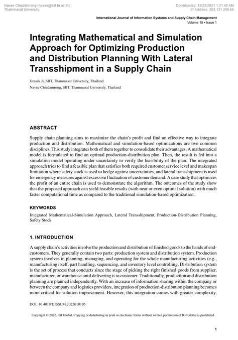pdf integrating mathematical and simulation approach for optimizing