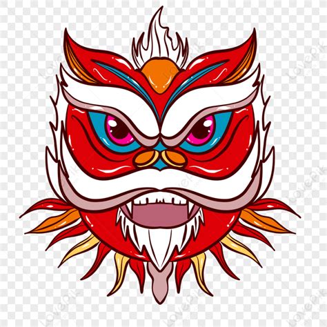 손으로 그린 빨간색 봄 일러스트 축제 사자 춤 그림모발제전