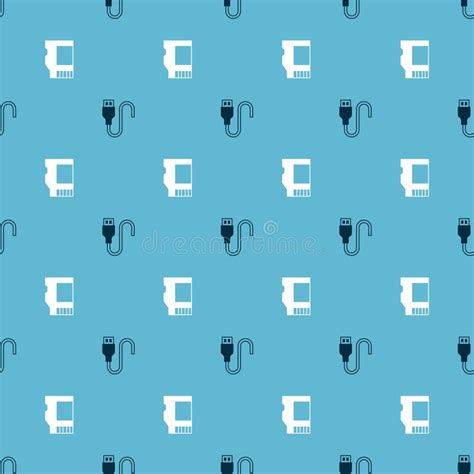 Set Usb Cable Cord And Sd Card On Seamless Pattern Vector Stock Illustration Illustration Of