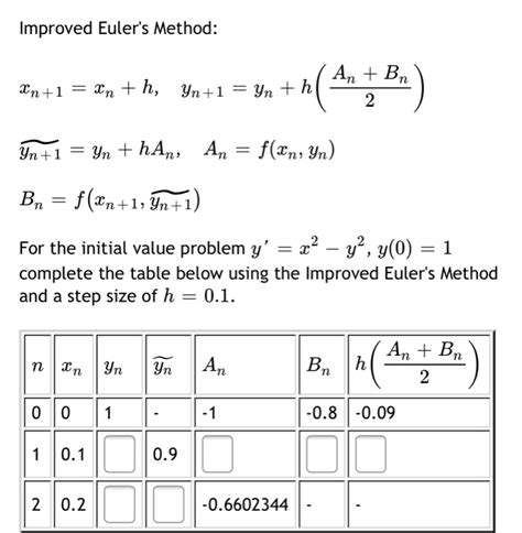 solved improved euler s method xn 1 xn h yn 1 yn h