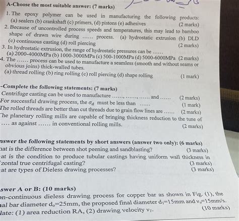 Solved A Choose The Most Suitable Answer 7 Marks 1 The