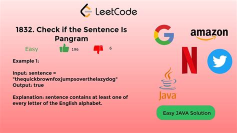 1832 Check If The Sentence Is Pangram Leetcode Easy Solution Youtube