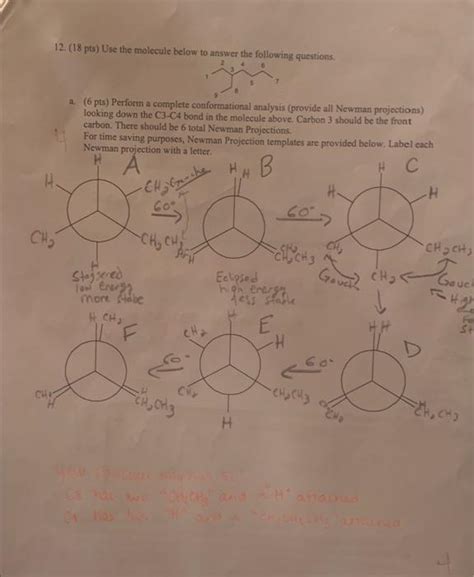 Solved 12 18 Pts Use The Molecule Below To Answer The