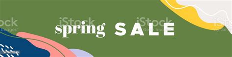 봄 판매 다채로운 가로 배너입니다 추상 유기적 모양 배경 뉴스 레터 웹 헤더 소셜 미디어 게시물 및 광고 벡터 일러스트 레이 션 평면 디자인 3월에 대한 스톡 벡터 아트 및