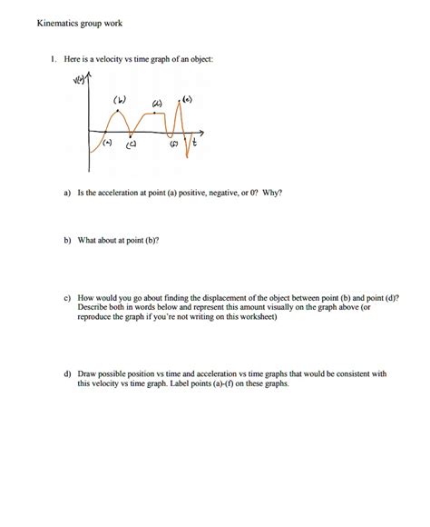 Kinematics Group Work 1 Here Is A Velocity Vs Time Graph Of An Object B E 2 A C F