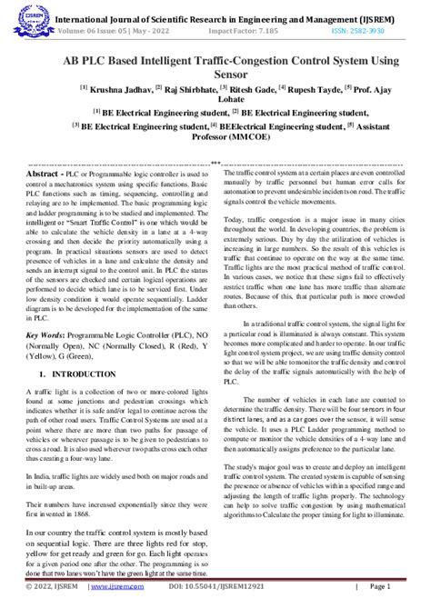 pdf ab plc based intelligent traffic congestion control system using sensor