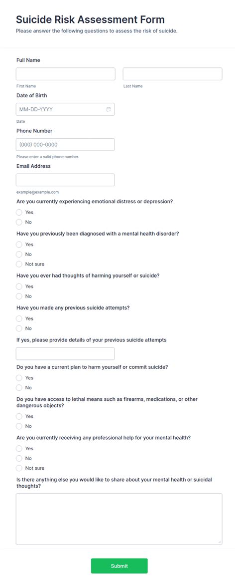 Suicide Risk Assessment Form Template Jotform