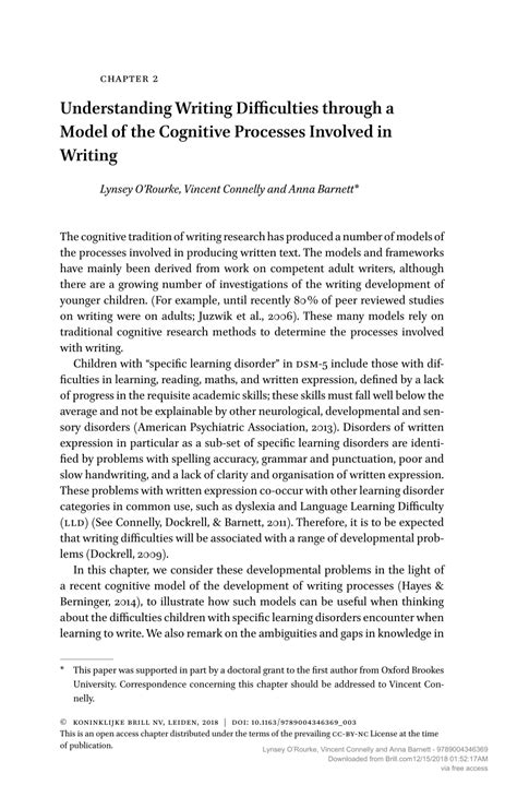 Pdf Understanding Writing Difficulties Through A Model Of The Cognitive Processes Involved In