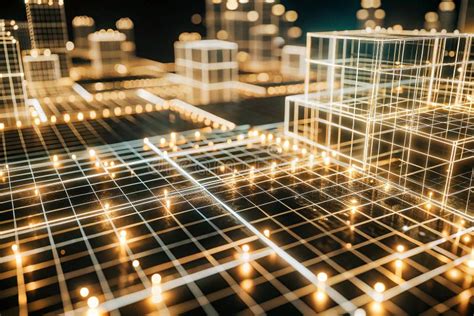 Abstract Digital City Grid Network Glowing Lines Futuristic Urban Landscape Stock Illustration