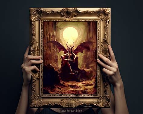 Lilith Sitting On Throne Devil Print Canvas Demon Vintage Dark Art