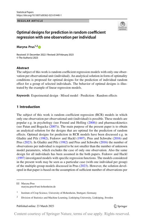 pdf optimal designs for prediction in random coefficient regression