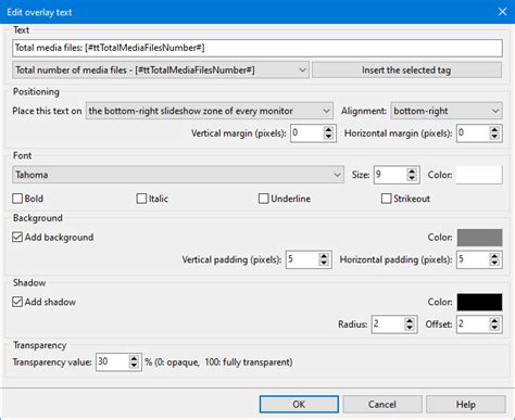 Configure Overlay Text For The Photo Slideshow
