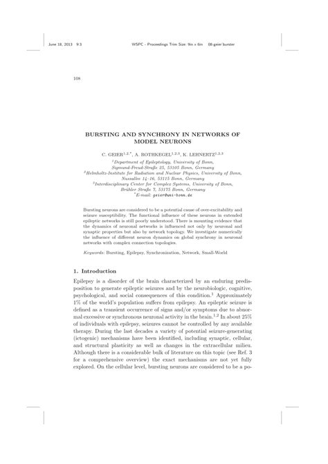 Pdf Bursting And Synchrony In Networks Of Model Neurons