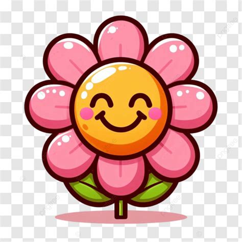 행복한 얼굴과 녹색 잎이 있는 만화 꽃 생성 Ai Kawaii 벡터 일러스트 귀여운 예술 행복한 얼굴을 가진 만화 꽃과 녹색