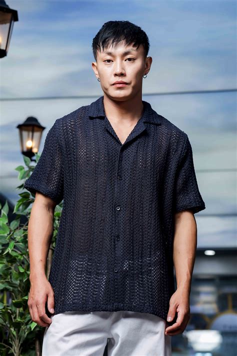 Unisex Relaxed Fit Black Cotton Crochet Resort Shirt House Of Koala