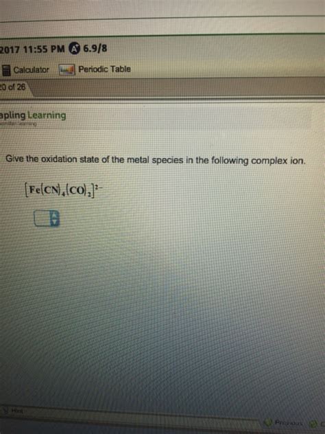 Solved Give The Oxidation State Of The Metal Species In The Chegg Com