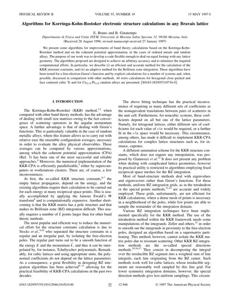 Pdf Algorithms For Korringa Kohn Rostoker Electronic Structure Calculations In Any Bravais Lattice