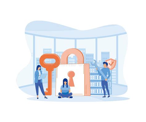 Database Security Business People Holding A Key And Lock Personal Data Protection Stock Vector