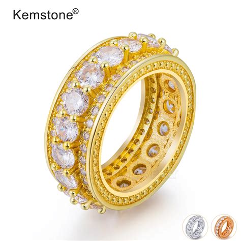 젬스톤 전체 지르콘 구리 로즈 골드 실버 도금 여성 반지 여성을위한 보석 선물반지 Aliexpress