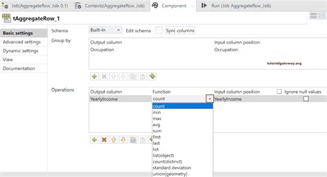 Talend Aggregate Row