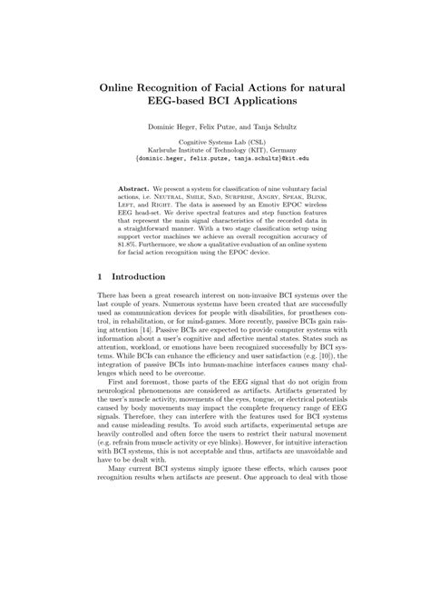 Pdf Online Recognition Of Facial Actions For Natural Eeg Based Bci Applications