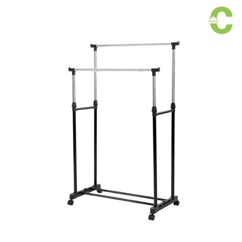 Homec ราวตากผ้าบาร์คู่ ที่ตากเสื้อเหล็ก ปรับระดับได้ มีล้อ แขวนผ้าได้เยอะ Shopee Thailand