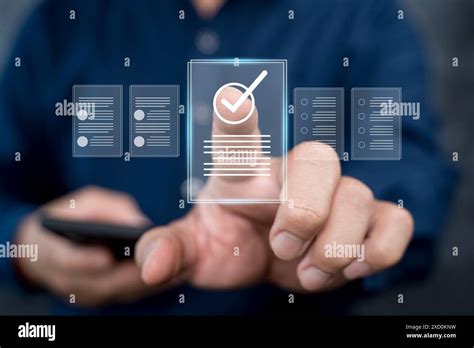 Businessman Touching Approve Document On Virtual Screen For Business