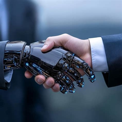 Human And Robot Handshake Collaboration Between Humans And Ai In Technology Stock Illustration