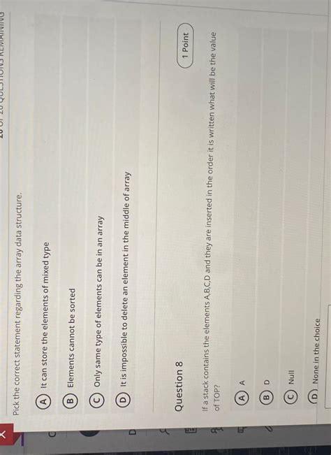 Solved Pick The Correct Statement Regarding The Array Data