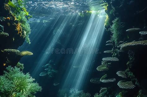 Vibrant Ocean Blue Underwater Scene Illuminated By Sunrays Glimmering