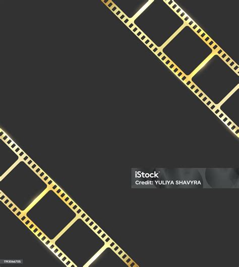 회색 배경에 격리 된 사실적인 3d 골드 시네마 필름 스트립 텍스트 에 대한 장소와 축제 디자인 영화 필름 릴 프레임 광고 포스터 브로셔 배너 전단지를위한 벡터 템플릿 영화