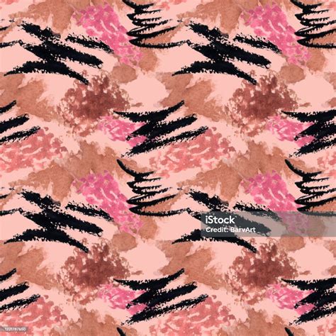 수채화는 매끄러운 패턴을 구성합니다 분홍색 배경에 립스틱과 마스카라 질감과 손으로 그린 원활한 화장품 패턴 0명에 대한 스톡 벡터 아트 및 기타 이미지 Istock