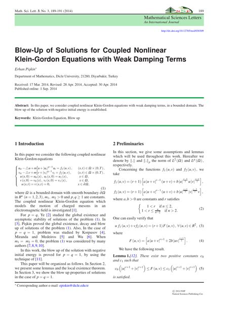 Pdf Blow Up Of Solutions For Coupled Nonlinear Klein Gordon Equations With Weak Damping Terms