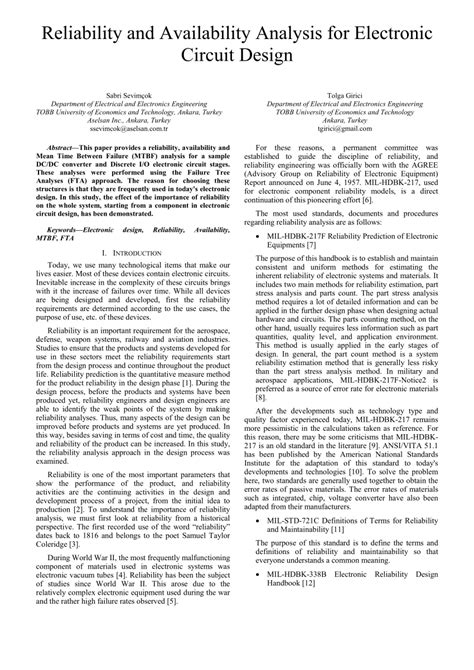 Pdf Reliability And Availability Analysis For Electronic Circuit Design