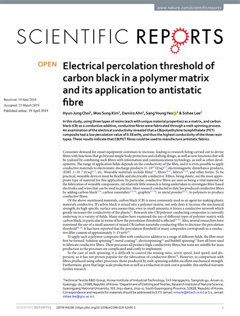 Pdf Electrical Percolation Threshold Of Carbon Black In A Polymer Matrix And Its Application