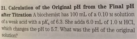 Solved Calculation Of The Original PH From The Final PH Chegg Com