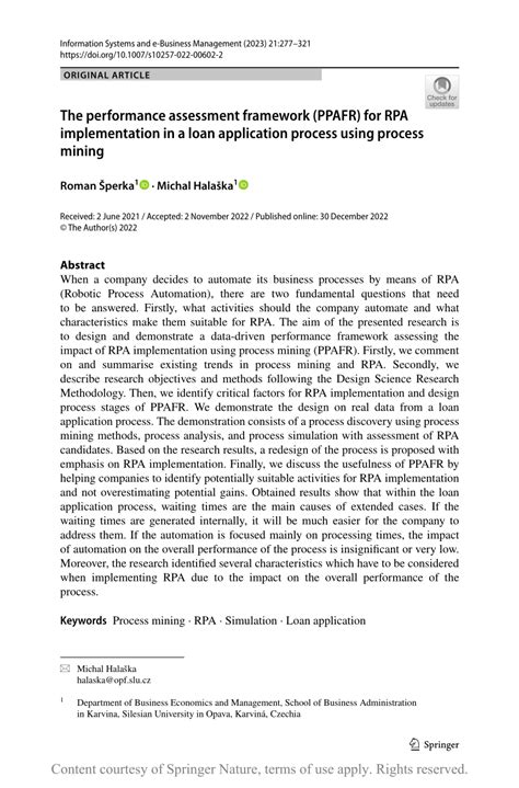 Pdf The Performance Assessment Framework Ppafr For Rpa Implementation In A Loan Application