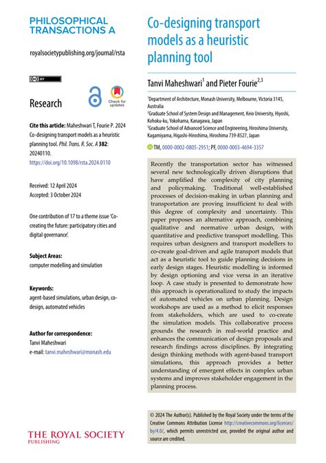 Pdf Co Designing Transport Models As A Heuristic Planning Tool