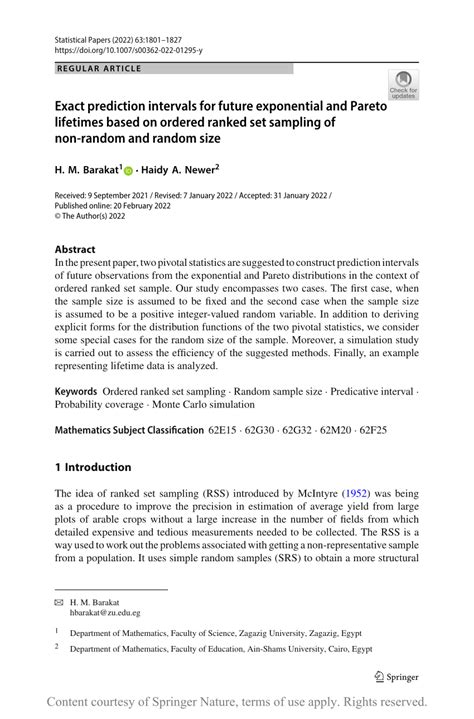 Pdf Exact Prediction Intervals For Future Exponential And Pareto